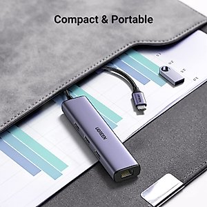 UGREEN USB C to Ethernet Adapter, 4 in 1 USB C Hub Ethernet with 3 USB 3.0 Ports/Gigabit Rj45, Plug & Play, Thunderbolt (3/4) to Network Adapter for MacBook Pro/Air, XPS, iPad Pro, iPhone 15 Pro/Max