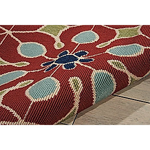 Nourison Caribbean Rust 9'3" x 12'9" Area-Rug, Retro, Floral, Bed Room, Living Room, Dining Room, Kitchen, Easy-Cleaning, Non Shedding, (9' x 13')