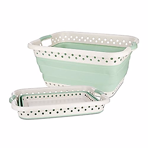 Simply Green 2 Pack Eco Collapsible Foldable Container for Storage and Organization, Space Saving Collapsible Laundry Hamper Basket, Dual grip handles, 25" Large, 1 Green & 1 Grey