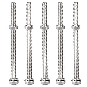 uxcell M8 x 120mm Hex Head Screws Bolts, Nuts, Flat & Lock Washers Kits, 304 Stainless Steel Fully Thread Hexagon Bolts 5 Sets
