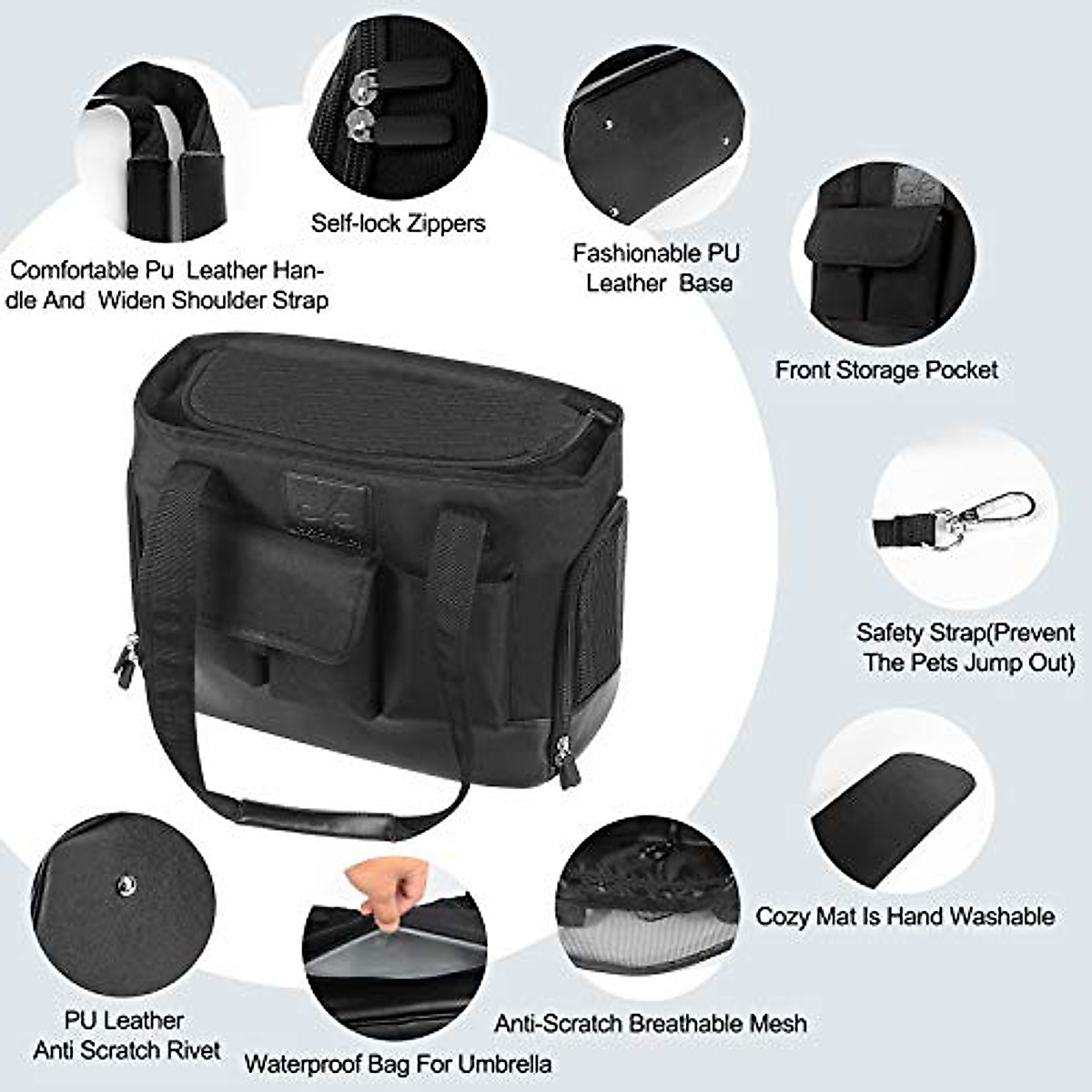 Cat Carrier, Dog Carrier, Pet Carrier, Foldable Waterproof Premium PU Leather Oxford Cloth Dog Purse, Portable Bag Carrier For Small to Medium Cat and Small Dog, Airline Approved Soft-Sided Carrier