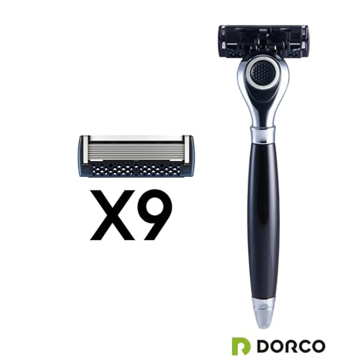 DORCO Pace Classic - Seven Blade Razor System with Pivoting Head and Premium Handle- 9 Pack (1 Handle + 9 Cartridges)