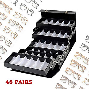 TFCFL Sunglasses Organizer, Sunglasses Slot Display Case,Sunglasses Jewelry Collection Storage Holder Box with Clear Glass Lid PU (48 Slots)