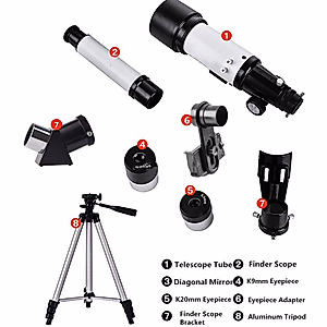 Telescopes for Adults 70mm Aperture 400mm AZ Mount, Astronomical Refractor Portable Telescope for Kids and Beginners with Backpack to Travel and View Moon