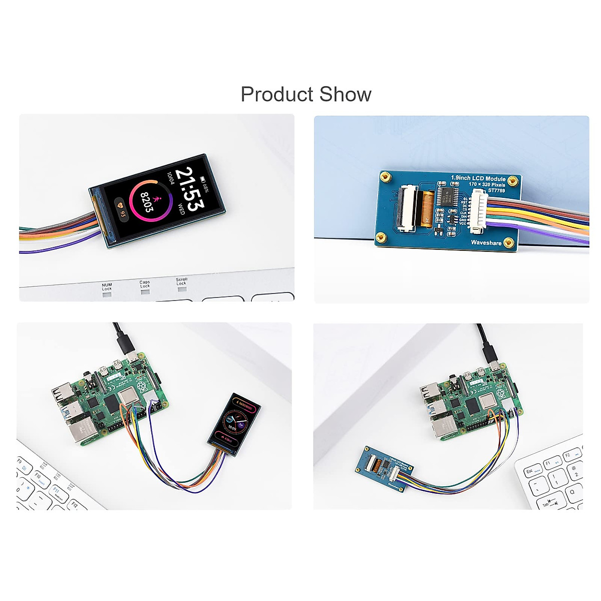 waveshare 1.9inch LCD Display Module 170×320 Resolution 262K Display Colors IPS Screen for Raspberry Pi, Arduino, STM32,Embedded ST7789V2 Driver Chip,SPI Interface