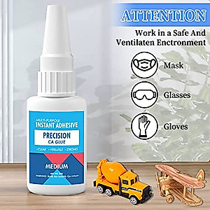 Precision Jewelry Glue Cyanoacrylate Glue Medium CA Adhesive Fast Dry Model Glue with Microtips Applicators for Wood Ceramic Metal Shoe Repair Hobby Crafts and Jewelry Making