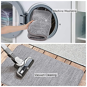Lifewit Front Door Mat Water Absorbent Low Profile 35" x 24" Machine Washable Doormat for Indoor Non Slip Rubber Entrance Rug Dirt Trapper Mats Shoes Scraper for Entry, Patio, Porch, Grey