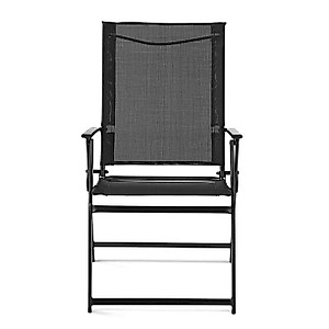 RAYTIK Square Set of 2 Outdoor Patio Steel Sling Folding Chair, Black