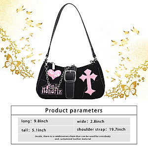 JeVenis Black Pink Y2K Purse Y2K Tote Bag Punk Gothic Tote Purse Y2k Crossbody Bag Y2k Shoulder Bag for Womens Girl