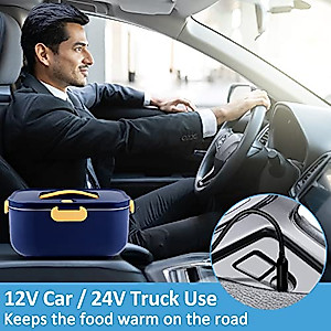 Electric Lunch Box Food Heater Portable Food Warmer for Car/Truck/Home, 2L Heated Lunch Box for Adults, Lunch Heating Microwave Removable Stainless Steel Container 12V 24V 110V 70W(Navy Blue)