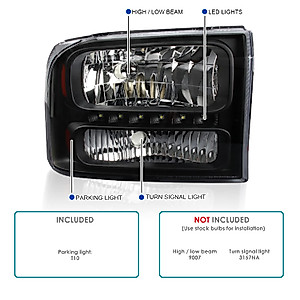 SPEC-D TUNING 1Pc Black Clear Led Headlights Compatible with 1999-2004 Ford F250 F350 F450 Super Duty, 2000-2004 Ford Excursion, L+R Pair Head Light Lamp Assembly