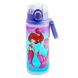 Home Tune 23oz Kids Water Drinking Bottle - Tritan BPA Free, Wide Mouth, Auto Flip Cap, Secure Lock, Easy Open, Lightweight, Leak-Proof Time Marker Water Bottle For Girls & Boys - Mermaid