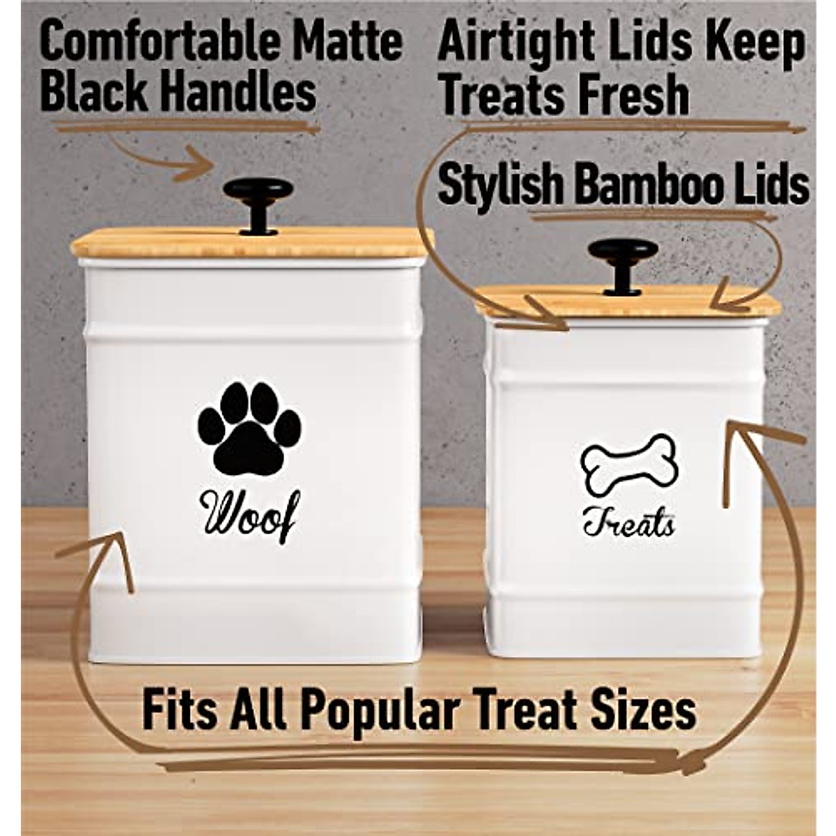 Dog Treat Container Airtight Set of 2 - 8x6" & 7x5" Dog Treat Jars with Lids Airtight - Dog Treat Jars for Kitchen Counter - Dog Treat Canister - Big Dog Cookie Jar Dog Treat Jar - Pet Treat Container