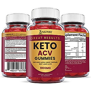 Justified Laboratories (2 Pack) Great Results Keto ACV Gummies 1000MG with Pomegranate Juice Beet Root B12 120 Gummys