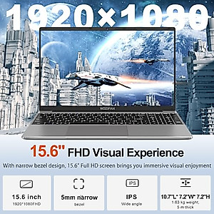 WOZIFAN 15.6 Inch Laptop Computer 6GB DDR4 256GB SSD 1920x1080 IPS Display Win 11 Laptop Celeron J4105 1.5Ghz(Up to 2.5Ghz) 4-Core Processor Notebook 2.4G+5G WiFi BT4.2 Adapter Wireless Mouse-Gray