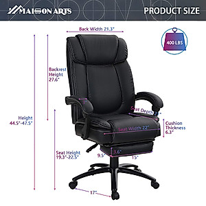 MAISON ARTS High Back Bonded Leather Reclining Office Chair Task Chair, Heavy Duty Executive Massage Computer Desk Chair with Retractable Footrest and Metal Base for Home Office