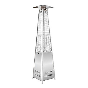 LUCKYERMORE Pyramid Patio Propane Heater, 42,000 BTU Heavy Duty Quartz Glass Tube Flame Heater with Wheels Propane, Stainless Steel
