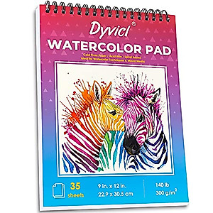 Dyvicl Watercolor Paper Pad 9"x12", Pack of 2, 35 Sheets Each(140 lb/300gsm), Cold Press, Spiral Watercolor Sketchbook for Painting, Drawing, Mixed Media, Acrylic, Art Paper for Kids Adults and Students