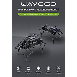 waveshare WAVEGO 12-DOF Bionic Dog-Like Robot Open Source for ESP32 and PI4B Facial Recognition Color Tracking Motion Detection Compatible with PI4B-4GB (Included) (26 Items)
