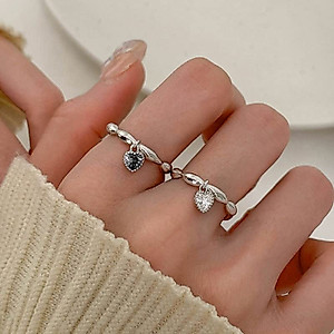 Eternal Love Heart Dangle Rings S925 Sterling Silver Adjustable Open Dangling Charm CZ Crystal Engagement Promise Ring Wedding Statement Band Middle Finger Stacking Jewelry Gifts for Women Girls Xmas