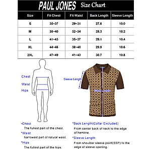 Men's 70s Short Sleeve Knitwear Vintage Stripe Lightweight Polo Shirts Brown XXL