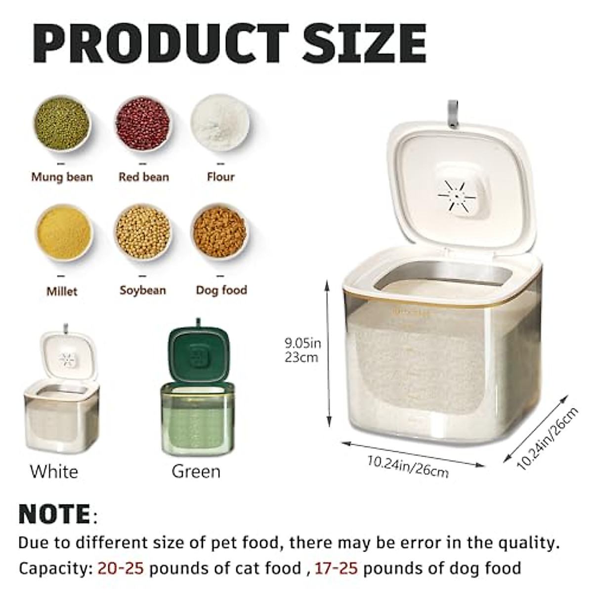 Benshukam 7.4 Gallons Airtight Rice Container Clear Plastic Rice Dispenser, Dry Food Holder with Measuring Cup, For Dog Food, Nuts, Beans, Flour, Grains Pet Food Storage Container Bin (White)