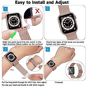 OUHENG 2 Pack Metal Magnetic Bands Compatible with Apple Watch Band 41mm 40mm 38mm Women Men, Stainless Steel Mesh Loop Replacement Strap for iWatch SE Series 8 7 6 5 4 3 2 1, Starlight/Rose Gold