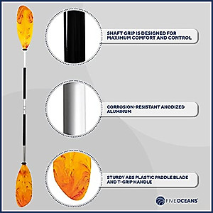 Five Oceans Kayak Paddles, 84" - 7ft Kayak Fishing Paddle, Detachable Heavy-Duty Aluminum Shaft, Reinforced Fiberglass Blades, 2-Piece Snap-Button, Lightweight Paddle Design for all Kayaks - FO2880
