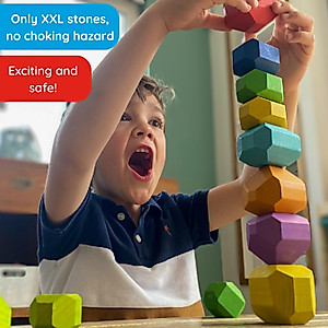 Extasticks XXL Wooden Balancing Rocks for Kids | Premium Montessori Toy for Fine Motor Skills & ADHD | Eco-Friendly Tiger Beechwood Stacking Stones | Safe, Non-Toxic, and Sustainable