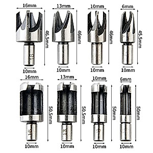 dophee 8Pcs Wood Plug Cutter Drill Bit Set, Straight and Tapered Taper 1/4" 3/8" 1/2" 5/8" Cutting Tool Cork Drill Bit Knife for Woodworking