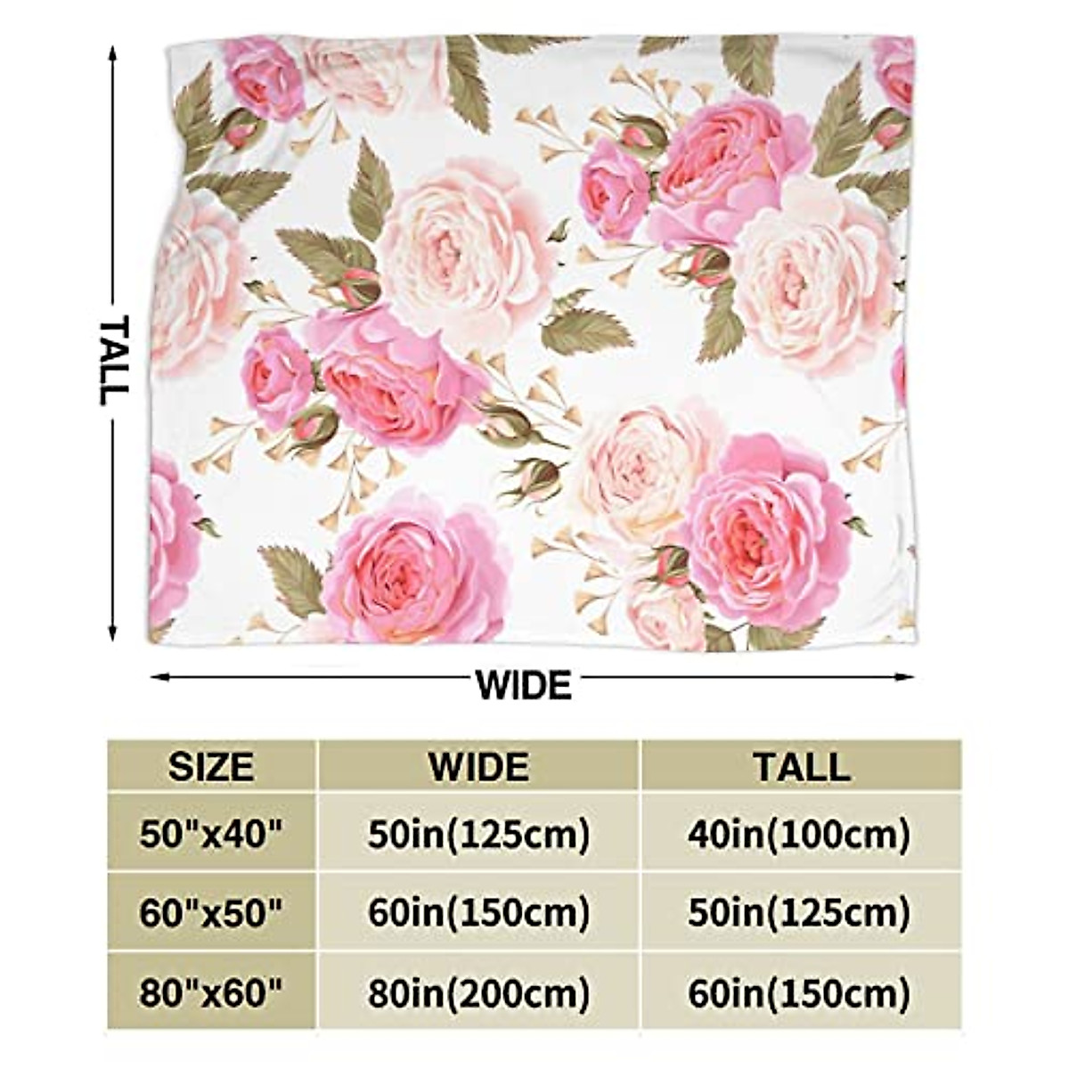 Rose Flower Blanket Throw Soft Fleece Ultra Warm Plush Micro Flannel for Bed Sofa Couch Office Home Lightweight Gifts Women Men 50"x60"