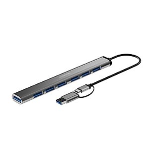 ACHORO 7 USB Hub – Built in USB A Port & USB C to USB Adapter Multiple USB Port for PC, Mac,MacBook Pro, iMac & Desktop - Aluminium Alloy Portable Extra USB Port & Mini USB Hub (7 Ports)