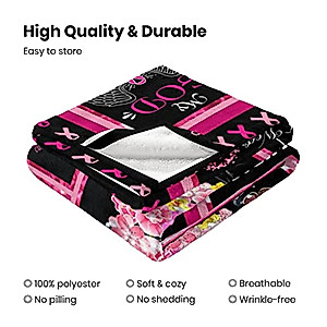 Breast Cancer Awareness Hopes Throw Blanket 50x60inch Black Women Breast Cancer Survivor Gifts for Women Ultra Soft Cozy Lightweight Flannel Blanket for Bed Sofa Living Room