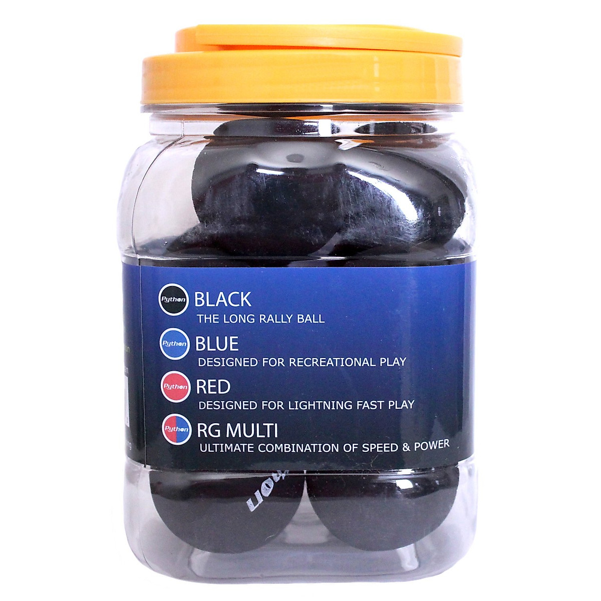 Python Black Racquetballs (Value Pack - 12 Ball Jug/Long Rally Ball!)