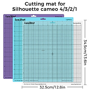 Cutting Mats for Silhouette Cameo 4/3/2/1 - Lya Vinyl 6 Pack 12X12 inch Variety Adhesive Sticky Quilting Cutting Mats Replacement for Silhouette Cameo Accessories (StandardGrip, LightGrip, StrongGrip)