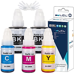 LCL Compatible Ink Bottle Replacement for Canon GI290 GI-290 G1200 G2200 G3200 G4200 G4210 (5-Pack 2Black Cyan Magenta Yellow)