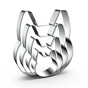 Dog Face Cookie Cutters Set - 5", 4", 3", 2" - 4 Piece Corgi Dog Head Shaped Cookie Cutters for Treats - Stainless Steel