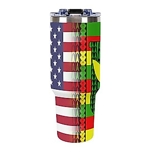 U.S.A Tribal Kanaka Maoli Flag 40oz Water Bottle Double Wall Insulated Tumbler with Handle Leakproof Travel Mug Light Rose Red-style