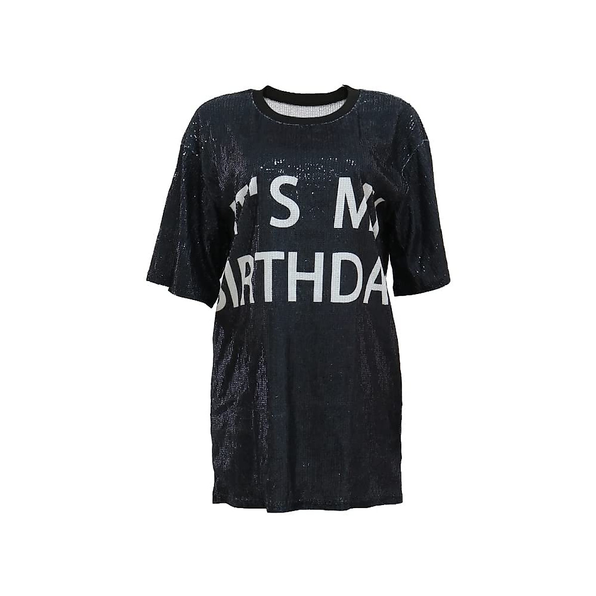 Fuiuwhs Its My Birthday Dress for Women Birthday Sequin Shirt Dress Crew Neck Glitter Top Dress Sexy Party Club Skirt Black XL