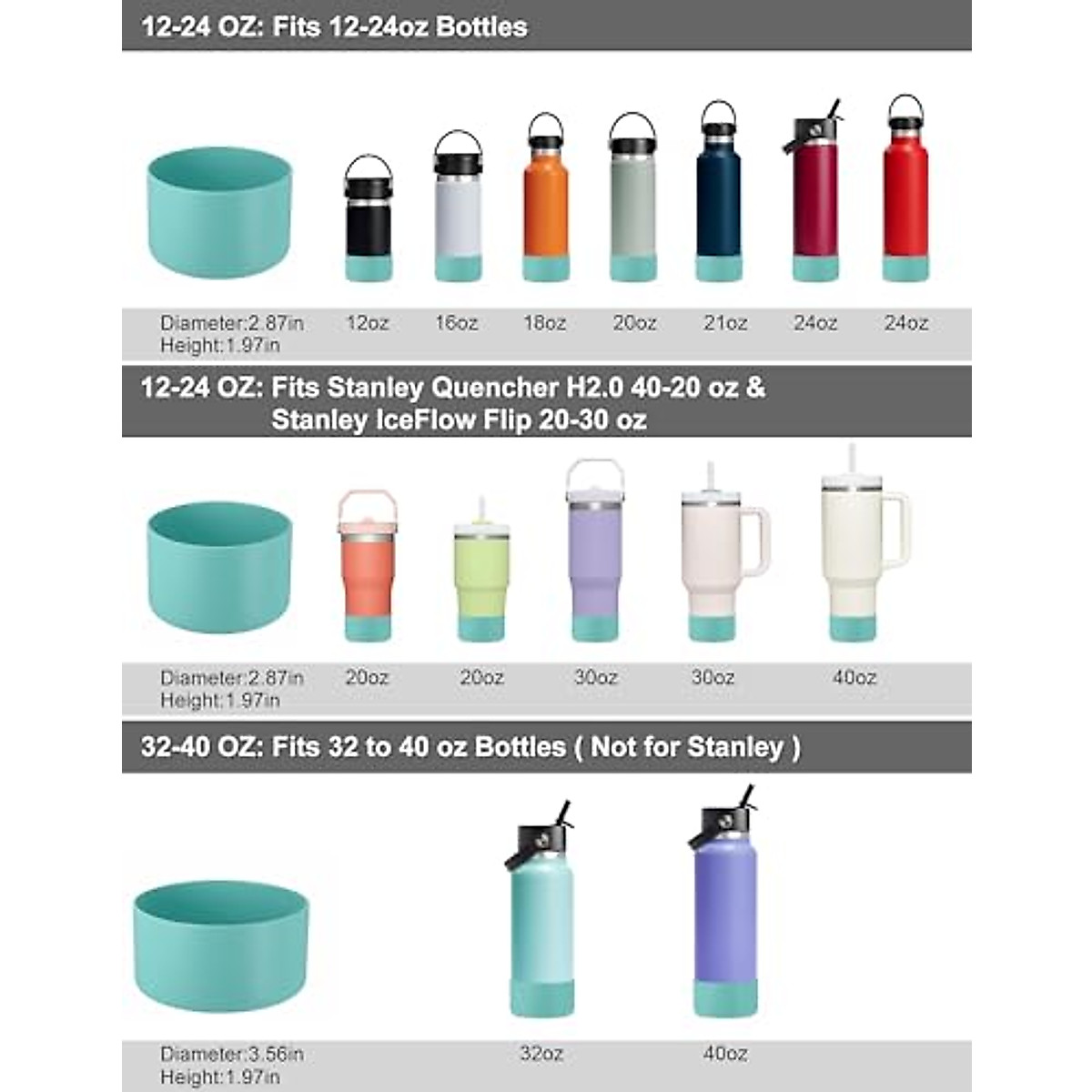 CHEETAH Protective Boot for Hydroflask Water Bottle 12oz - 40oz, BPA Free Bottom Silicone Sleeve Cover, Compatible with All Water Bottles with Bottom Width of 2.87-3.56in (12-24oz, Alpine)