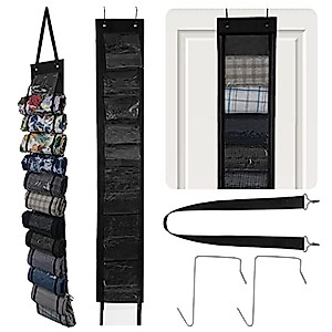 Outgeek Leggings Storage Organizer, Space Saving Clothes Roll Holder with 12 Compartments, Foldable Closet Hanging Storage Bag for Shirts, Pants, Towels, Jean (Black)