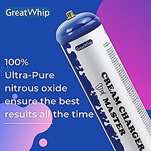 GreatWhip 615 garm Whipped Cream Chargers 0.99 Liter Pure N2O Whip Cream Charger Cylinder (3 Cylinders)