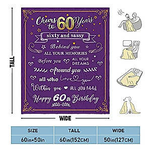 60th Birthday Gifts for Women Blanket - Happy 60 Birthday Gifts for Mom or Wife - 1963 Birthday Gift Ideas for Women - Gifts for 60 Year Old Woman - Cozy & Soft Flannel Throw Blanket 60 x 50 inch