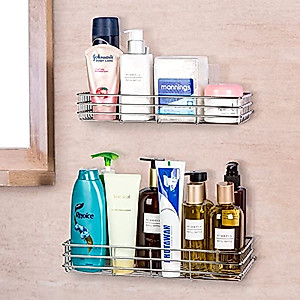 Tiilan Shower Caddy, No Drilling Adhesive Storage Shelf for Bathroom and Kitchen, Wall Mounted, 18/8 Stainless Steel, 2 Pack