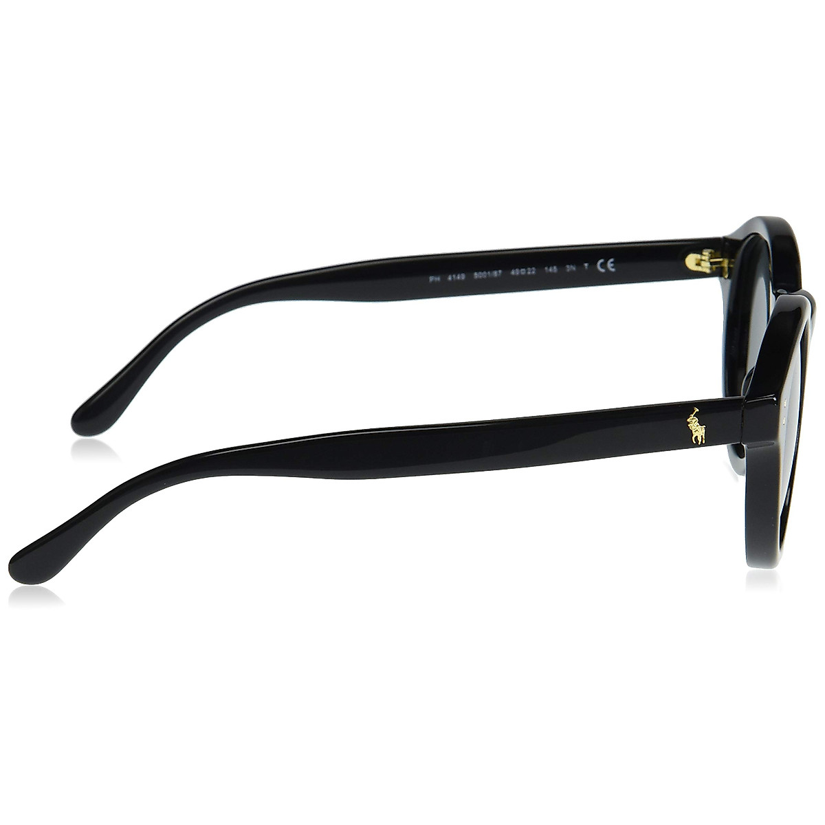 Polo Ralph Lauren PH4149 Round Sunglasses, Shiny Black/Grey, 49 mm