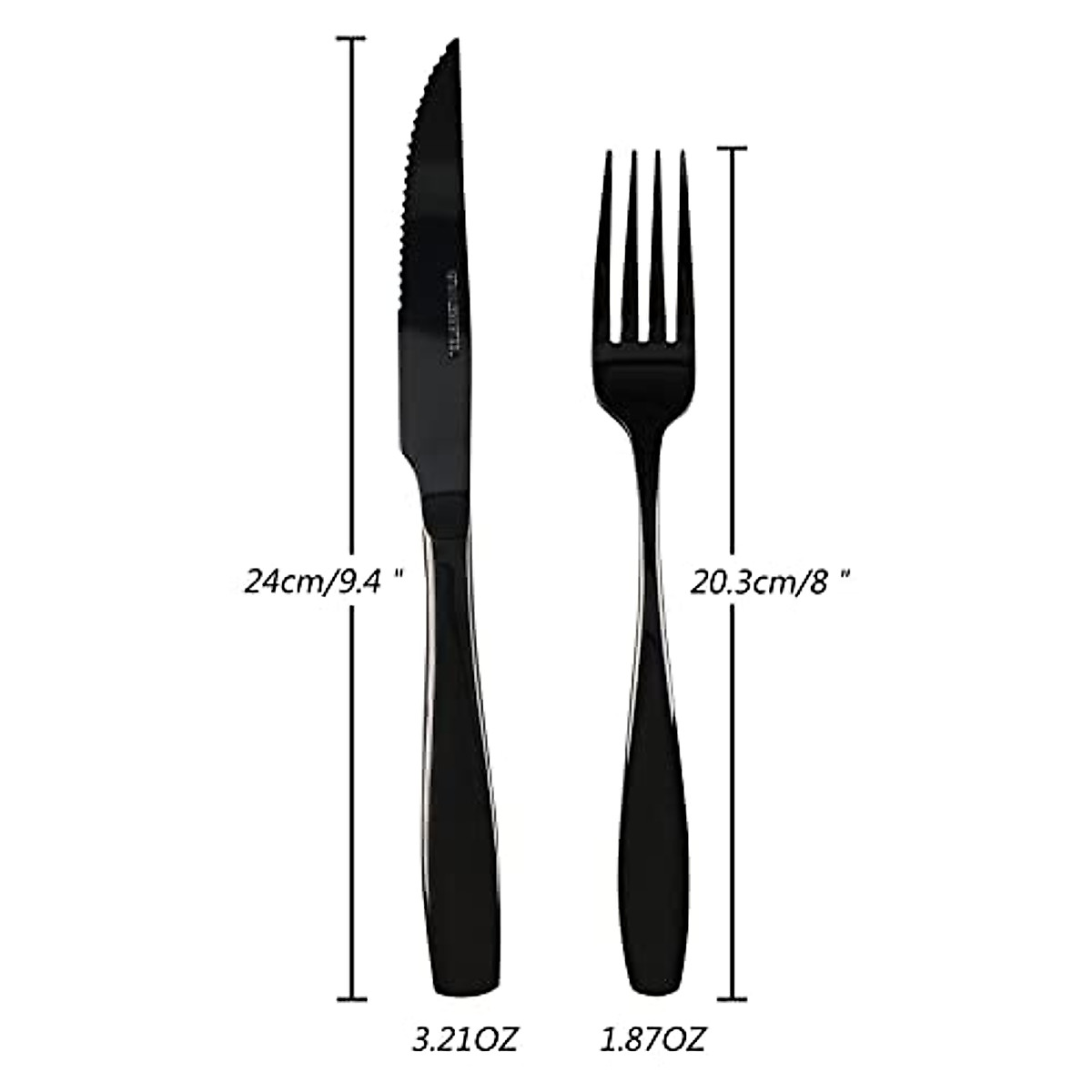 Wekioger Black Stainless Steel Steak Knife and Fork Set, 8 Pieces