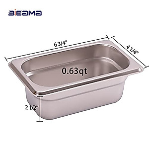 BIEAMA 6-Pack Hotel Pans with Lid, 1/9 Size 2.6" Deep, NSF, Catering Food Pan, Commercial Stainless Steel Pan with Cover