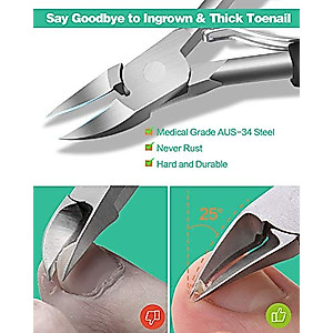 Toenail Clippers for Thick Nails, Large Nail Clippers for Thick & Ingrown Toenails Podiatrist Toenail Clippers Kits Stainless Steel Super Sharp Curved Blade Grooming Nail Tool for Man & Women