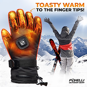 Foxelli Heated Gloves for Men & Women - 3 Heat Settings, Touchscreen Compatible, Rechargeable Waterproof Electric Gloves for Winter Outdoor Sports