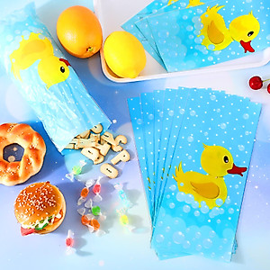 100 Pieces Yellow Duck Cellophane Treat Bags Duck Candy Bags Goodie Bags Birthday Party Favors Bags with 100 Pieces Gold Twist Ties for Baby Shower Birthday Rubber Duck Party Favors Decorations